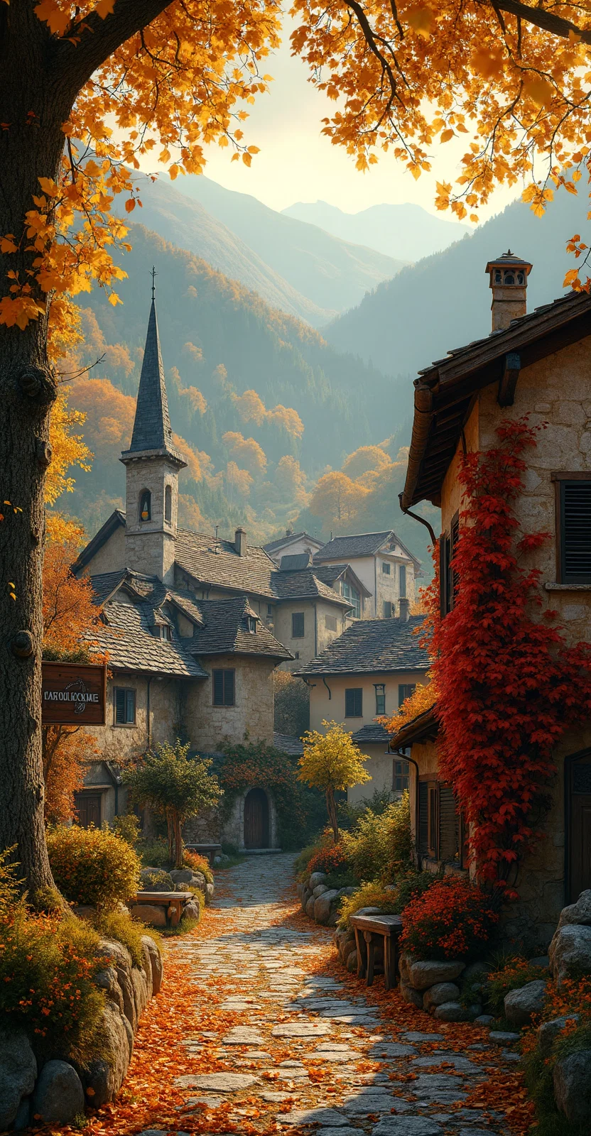 Rustic Village in Autumn Colors Wallpaper 4K – WALLPAPER